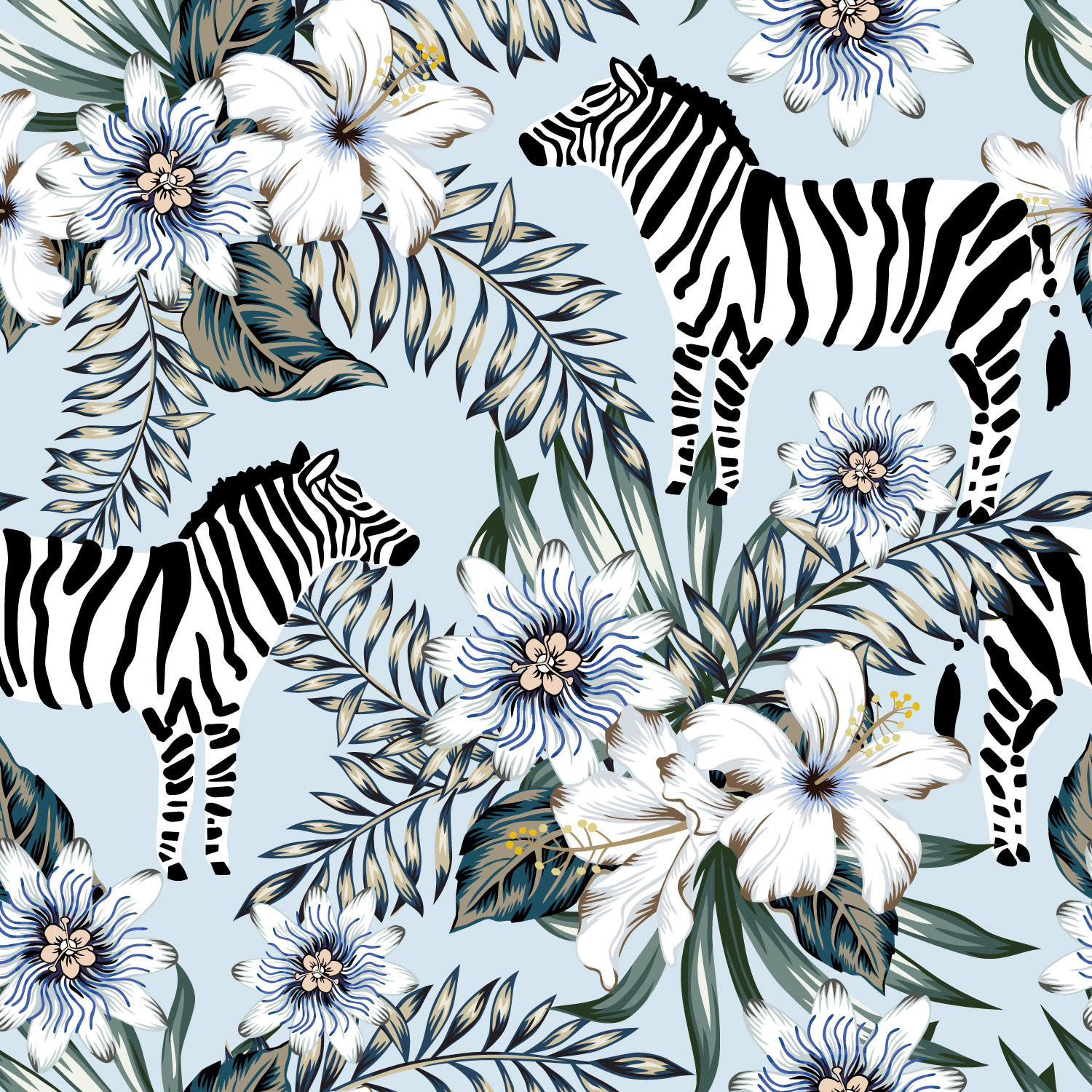 Zebra tropisch blauw behang kopen | Wonderwall